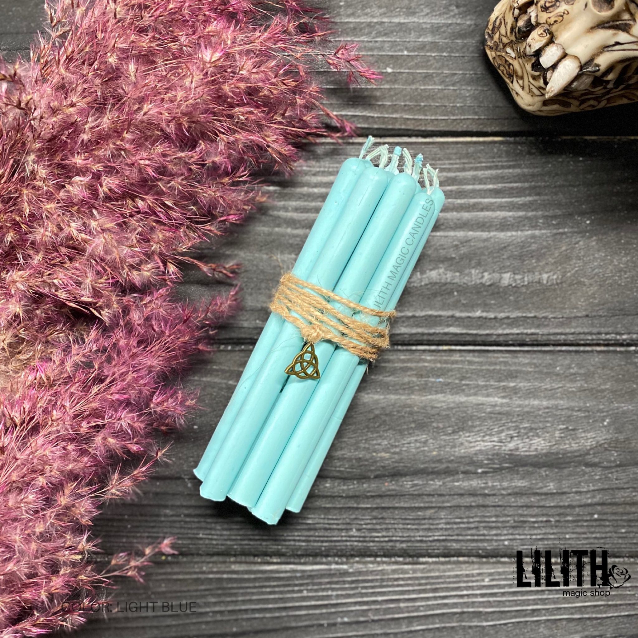 Set of 10 Ritual Light Blue Beeswax Candles - Lilith Magic Candles