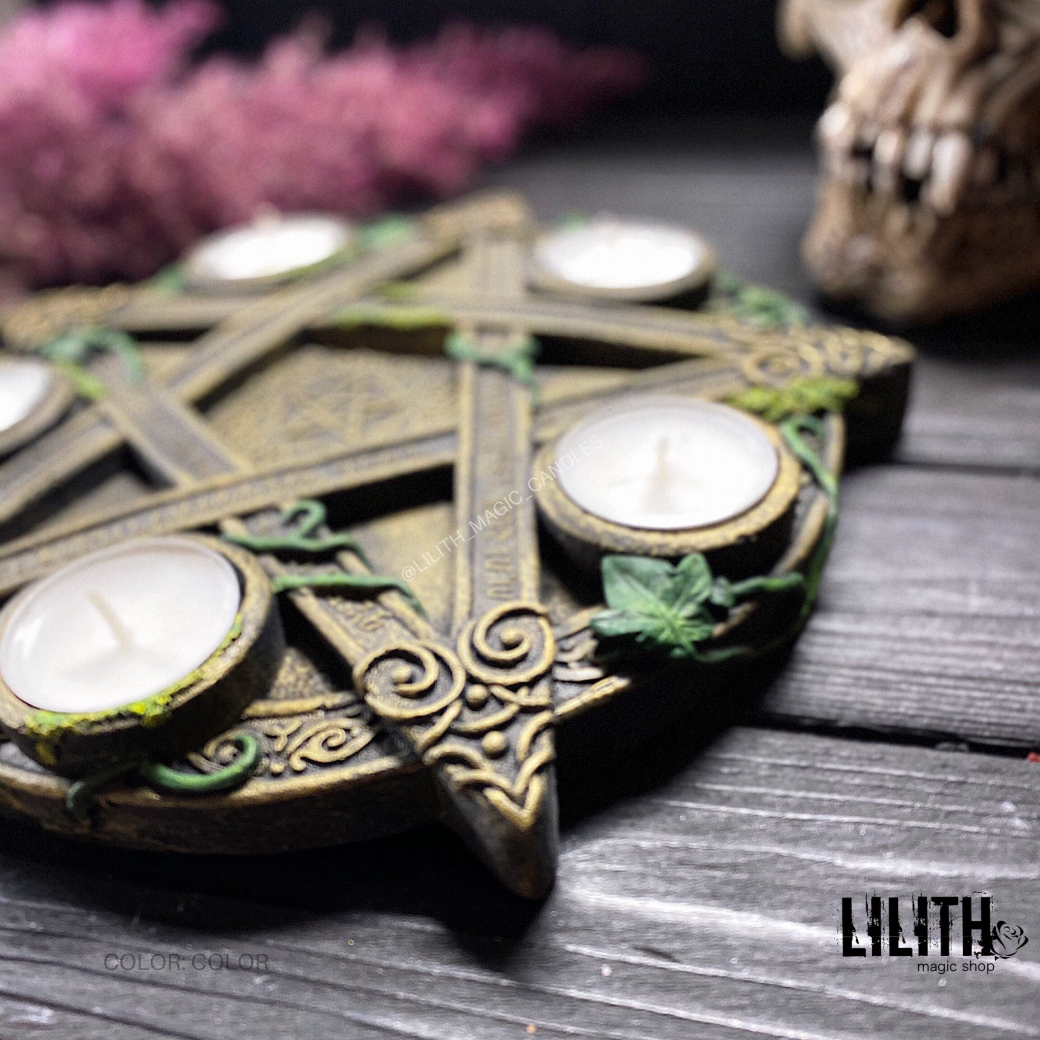 Wiccan Altar Pentagram Pentacle with Candlesticks - Lilith Magic Candles