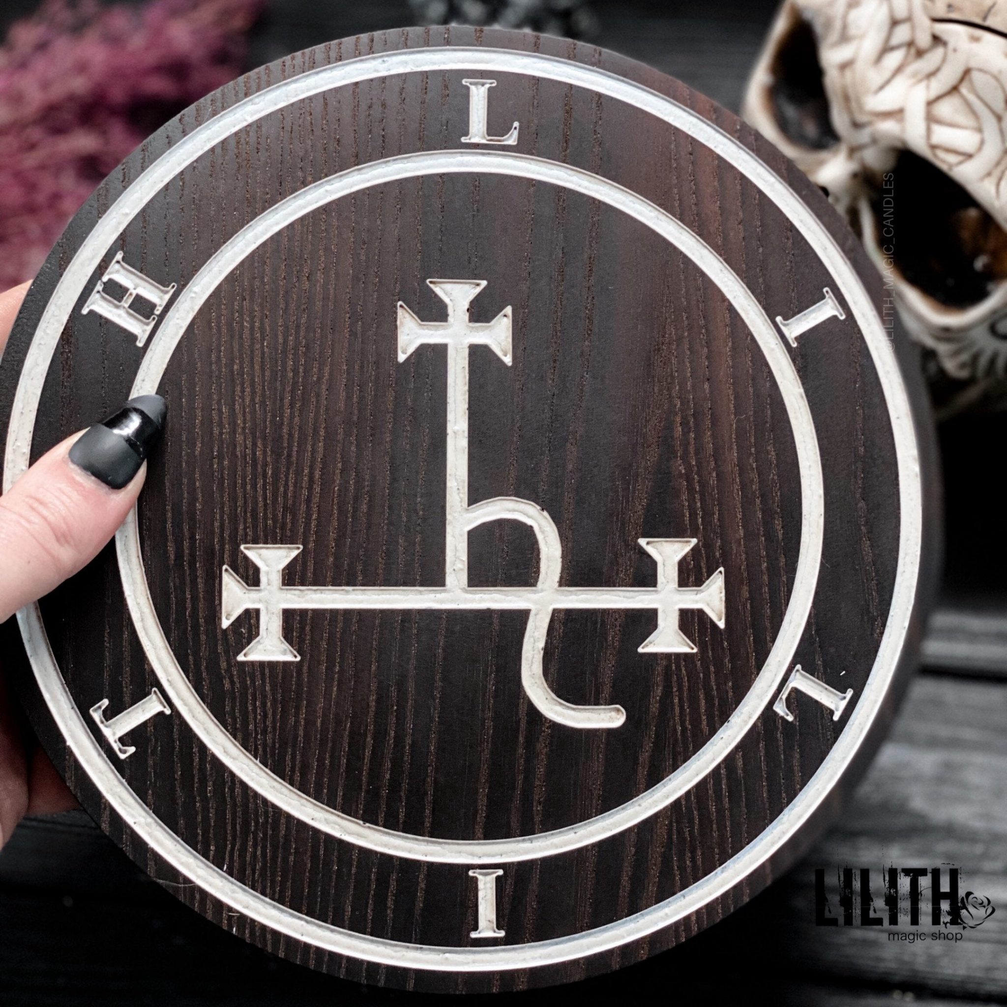 Lilith Sigil Wooden Ash Tree Altar Pentacle - 8 Inches Diameter ...