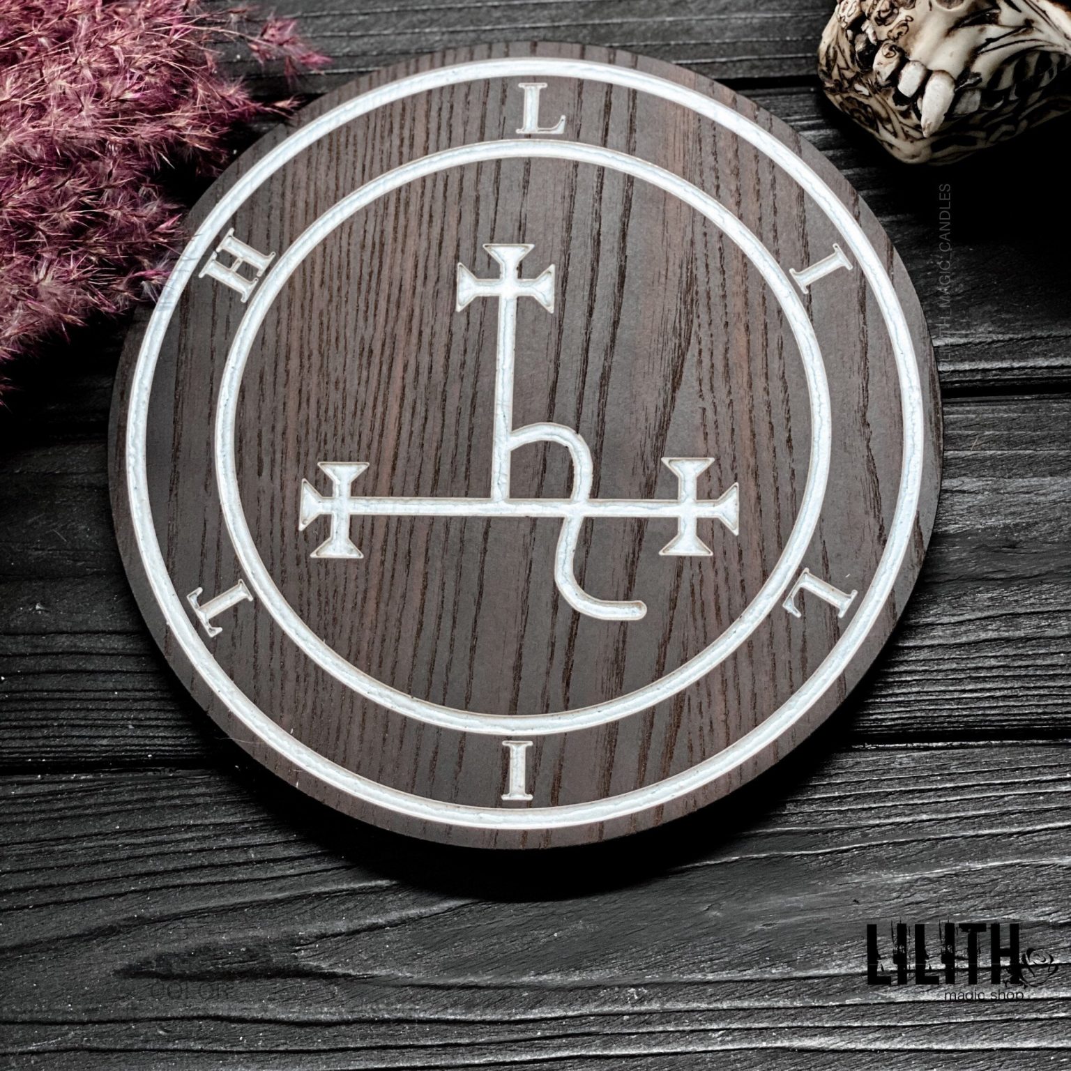 Lilith Sigil Wooden Ash Tree Altar Pentacle - 8 Inches Diameter ...