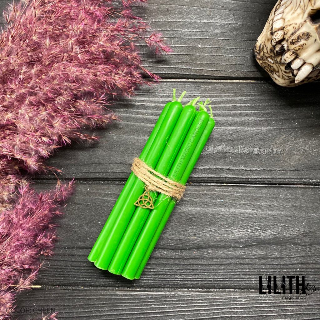 Set of 10 Ritual Green Beeswax Candles - Lilith Magic Candles