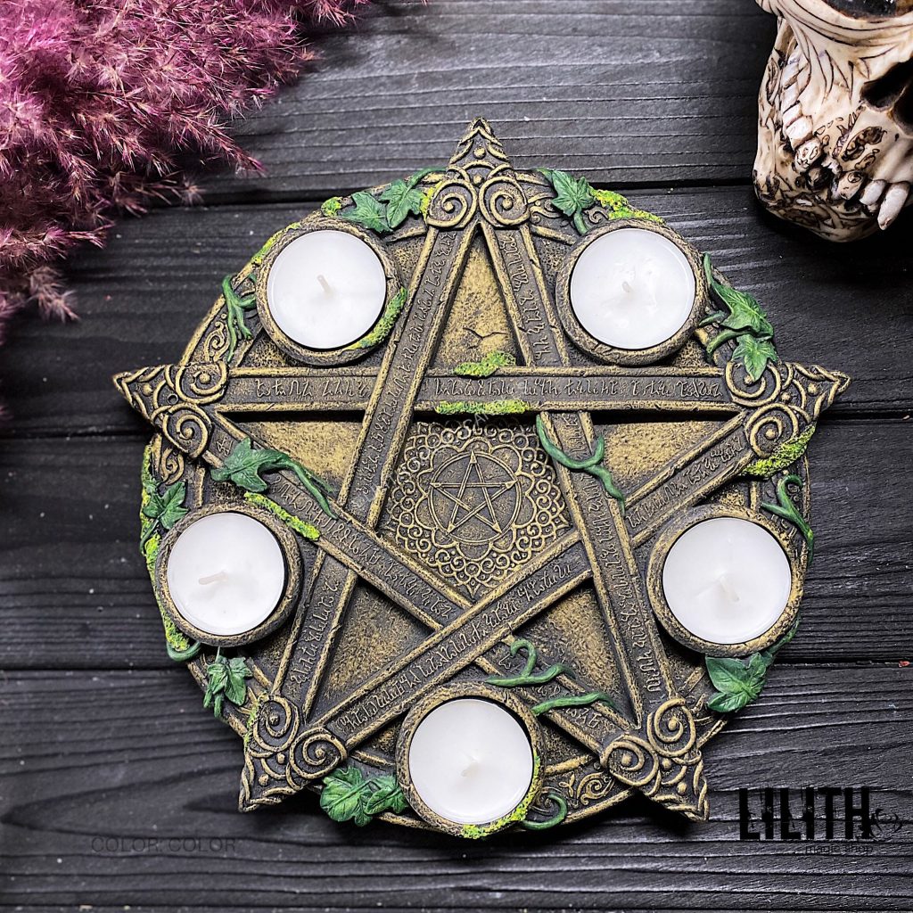 Wiccan Altar Pentagram Pentacle with Candlesticks - Lilith Magic Candles