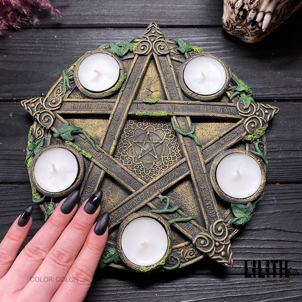 Wiccan Altar Pentagram Pentacle with Candlesticks - Lilith Magic Candles