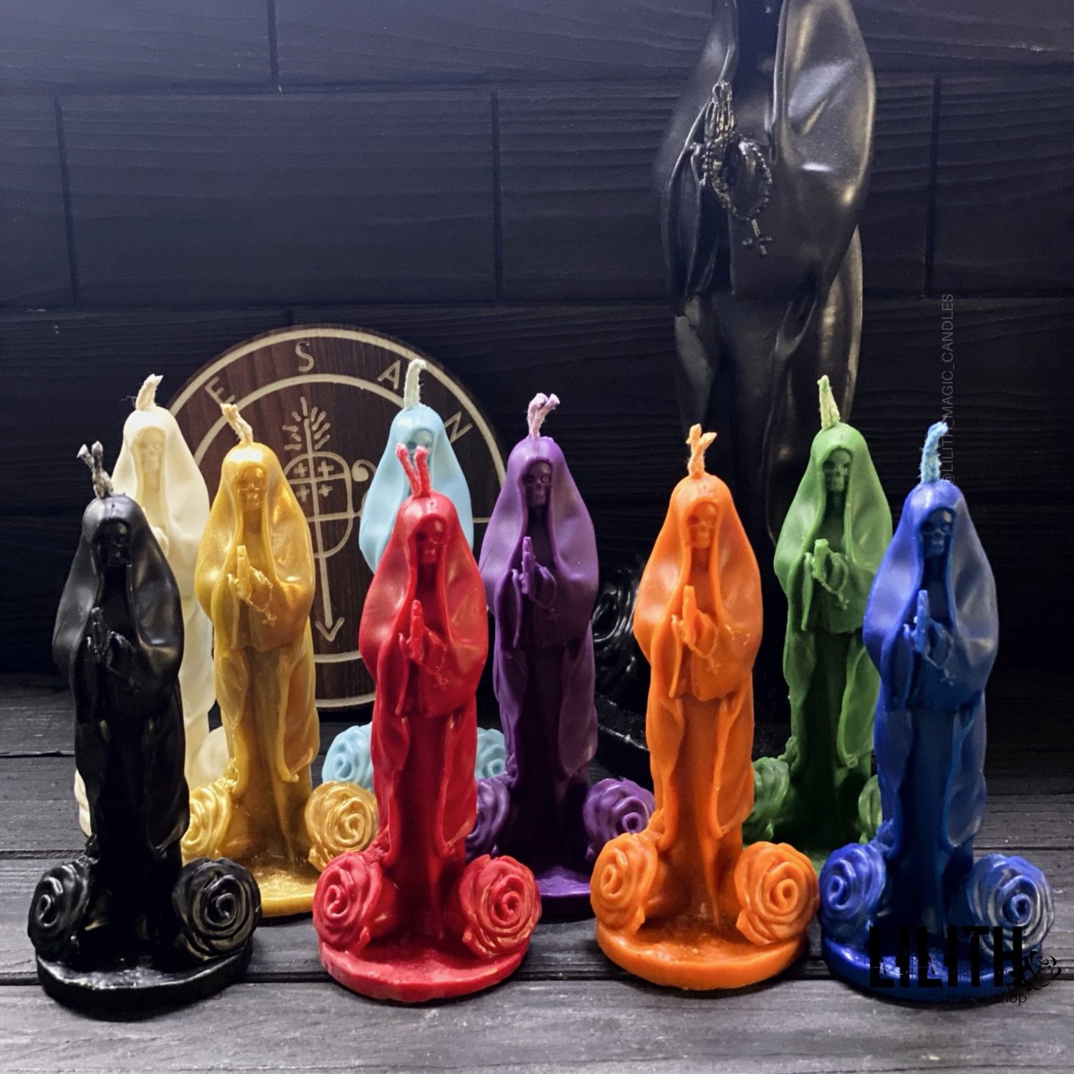 Set of 9 Colors of Santa Muerte Ritual Beeswax Candles - All Santa ...