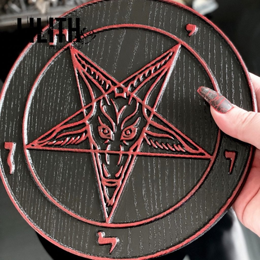 Baphomet Bloody Red Wooden Ash Tree Pentacle - Lilith Magic Candles