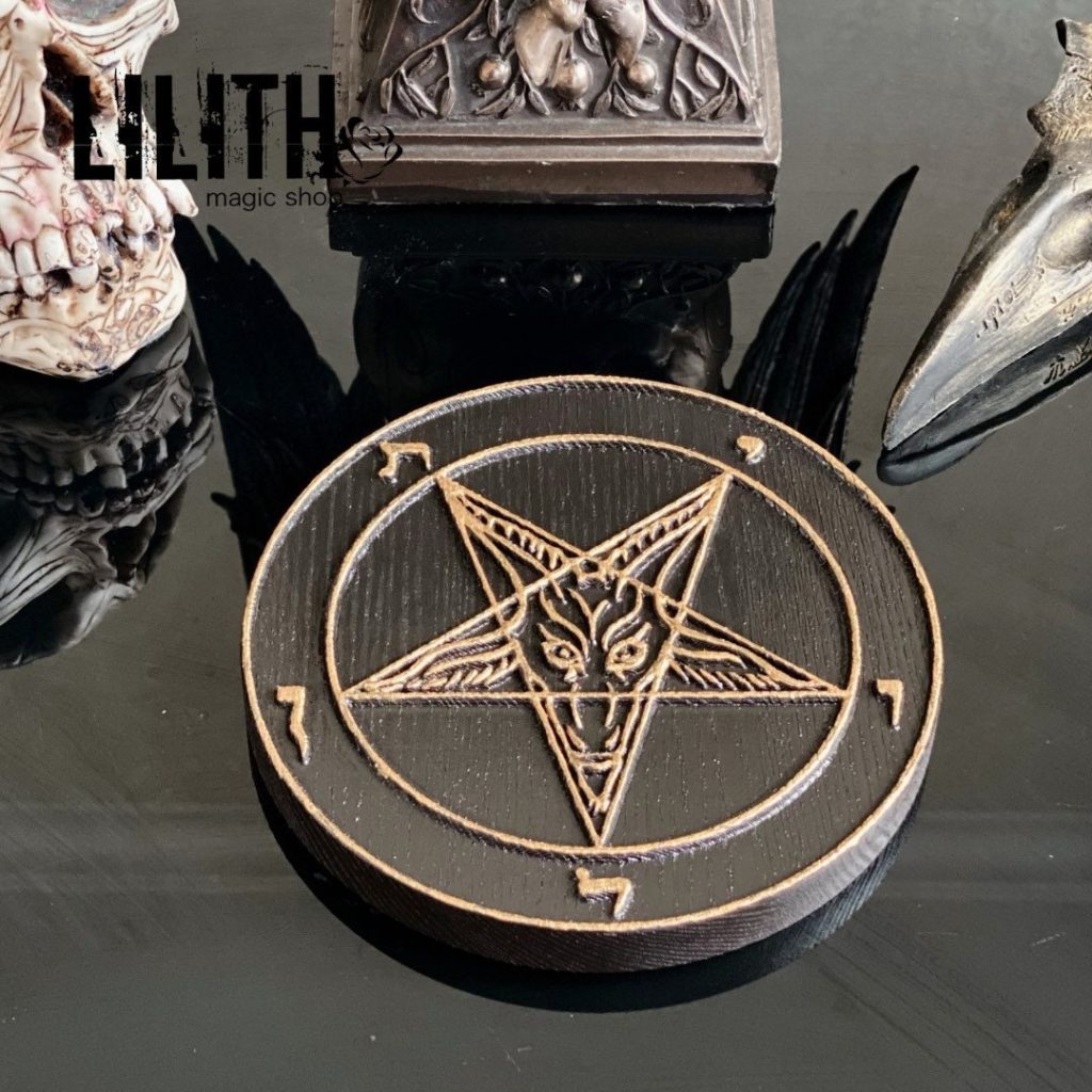 Baphomet Gold Wooden Ash Tree Pentacle - Lilith Magic Candles