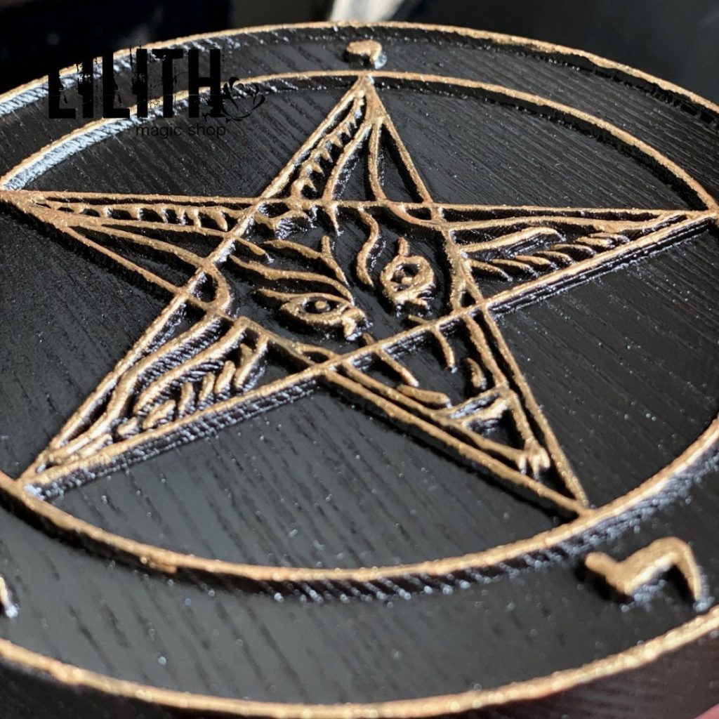 Baphomet Gold Wooden Ash Tree Pentacle - Lilith Magic Candles