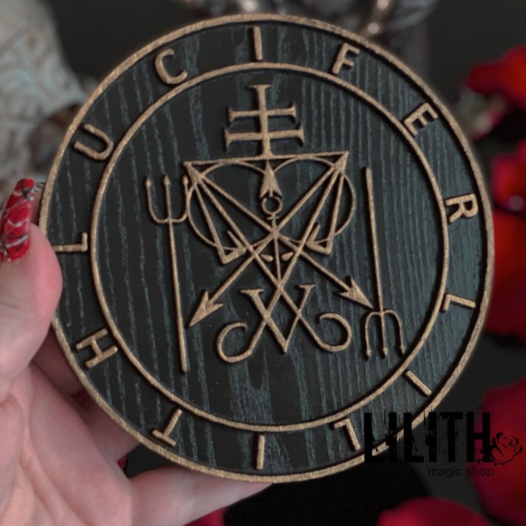 Lucifer & Lilith Wooden Ash Tree Altar Pentacle - Lilith Magic Candles