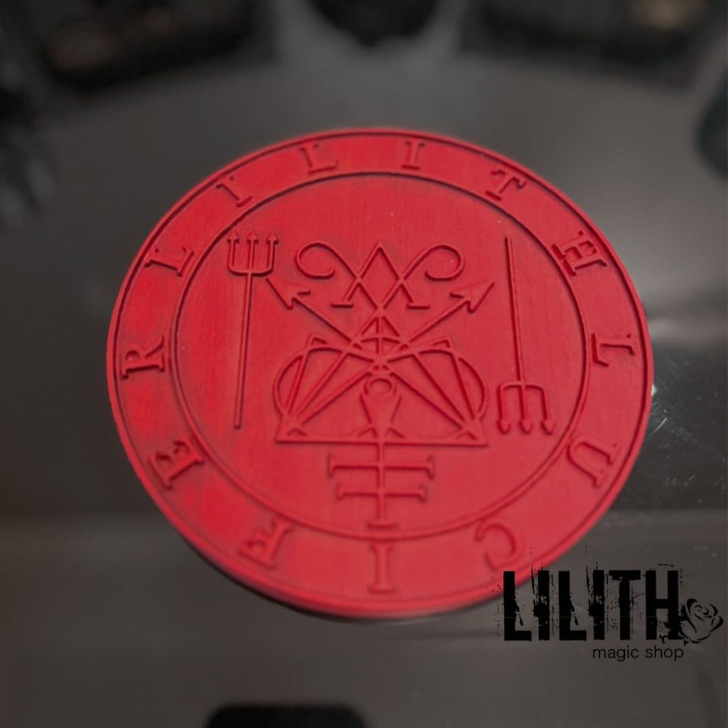 Lucifer & Lilith Red Wooden Ash Tree Altar Pentacle - Lilith Magic Candles